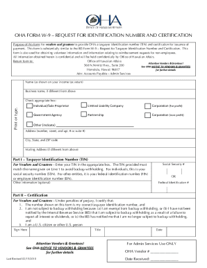Fillable Online OHA FORM W-9REQUEST FOR IDENTIFICATION ... Fax Email ...