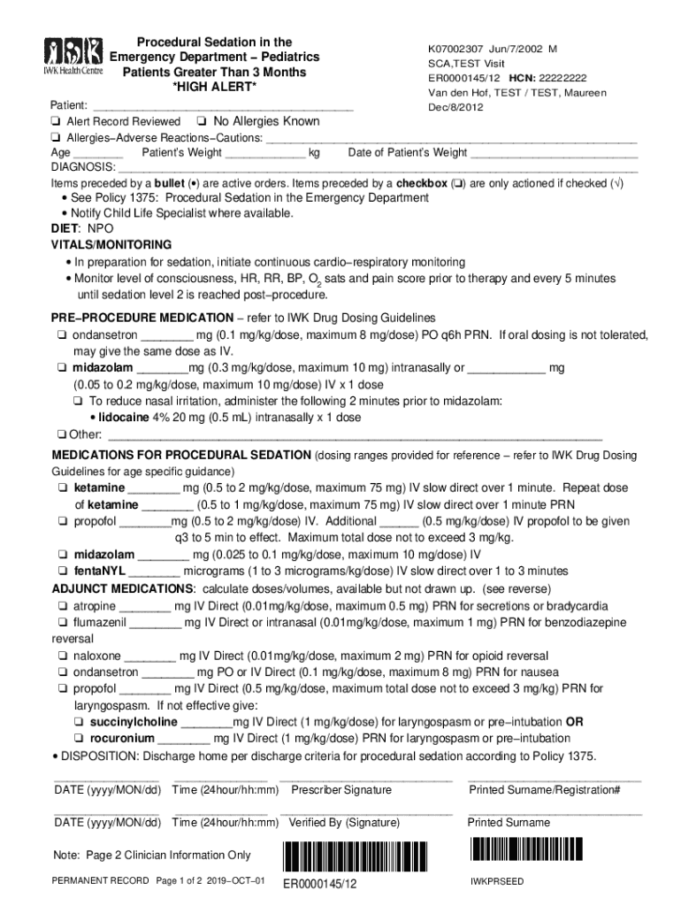 Fillable Online Procedural Sedation in the Emergency Department Fax ...