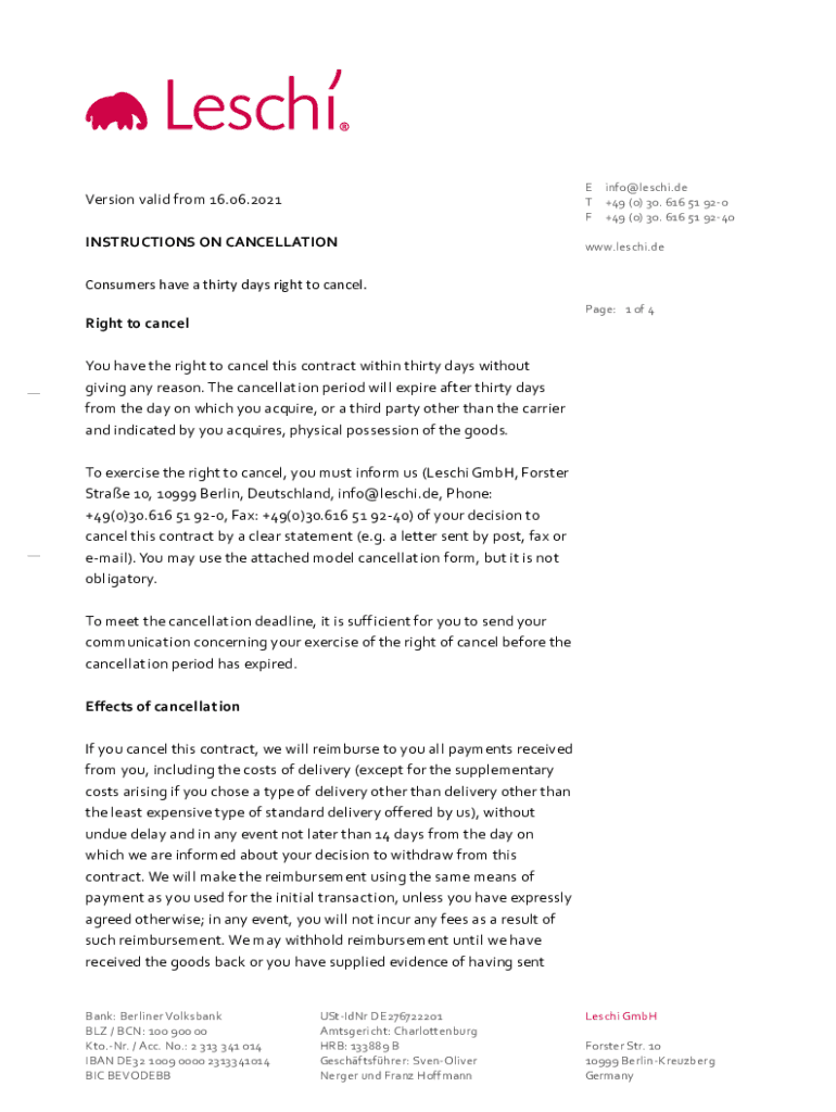 Fillable Online Instructions on cancellation Fax Email Print - pdfFiller