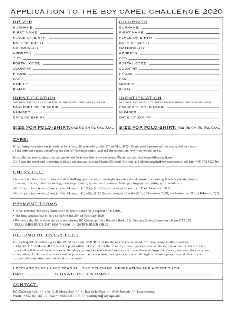 Fillable Online Bienvenue, Welcome to the Boy Capel Challenge Fax Email ...