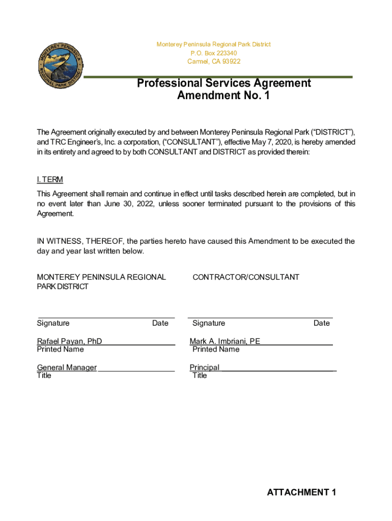 Fillable Online Professional Services Agreement Amendment No. 1 Fax Email Print - pdfFiller