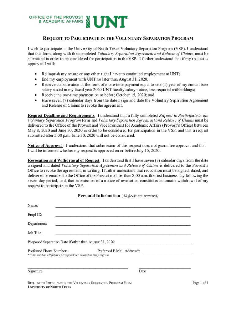 Fillable Online vpaa unt Request to Participate in the Voluntary ...