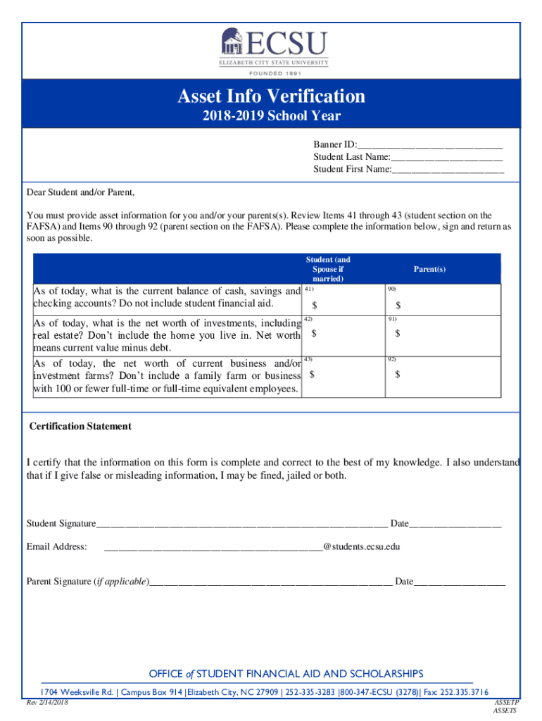 Fillable Online Asset Info Verification Fax Email Print - pdfFiller