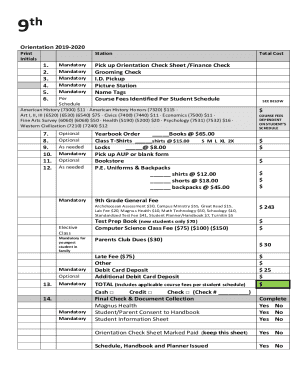 Fillable Online Mandatory Pick up Orientation Check Sheet /Finance ...