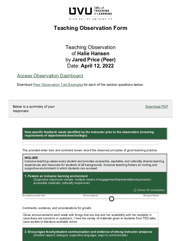 Fillable Online A guide to the effective observation of teaching and ...