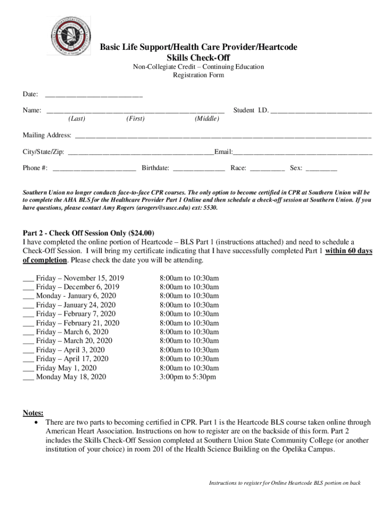 Fillable Online Basic Life Support (BLS) Course Options Fax Email Print ...