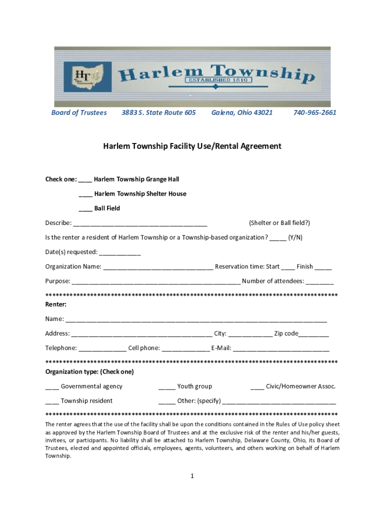Fillable Online Harlem Township Facility Use/Rental Agreement Fax Email Print - pdfFiller