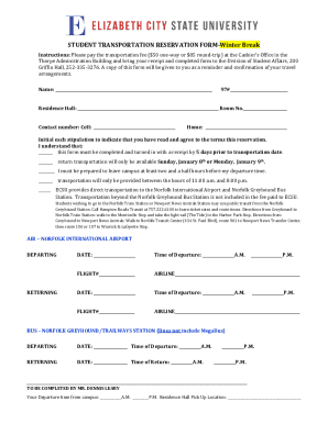 Fillable Online STUDENT TRANSPORTATION RESERVATION FORM- ... Fax Email ...