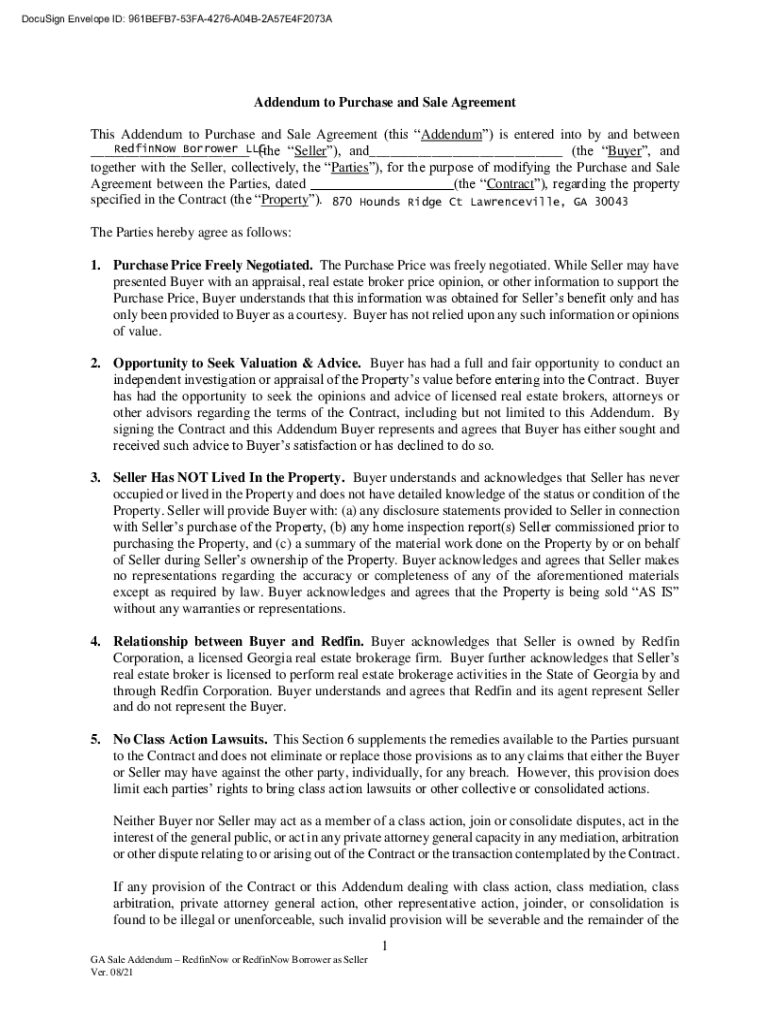 Fillable Online Addendum to Purchase and Sale Agreement Fax Email Print ...