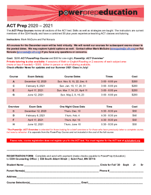 Fillable Online The ACT Prep Courses review all sections of the ACT ...