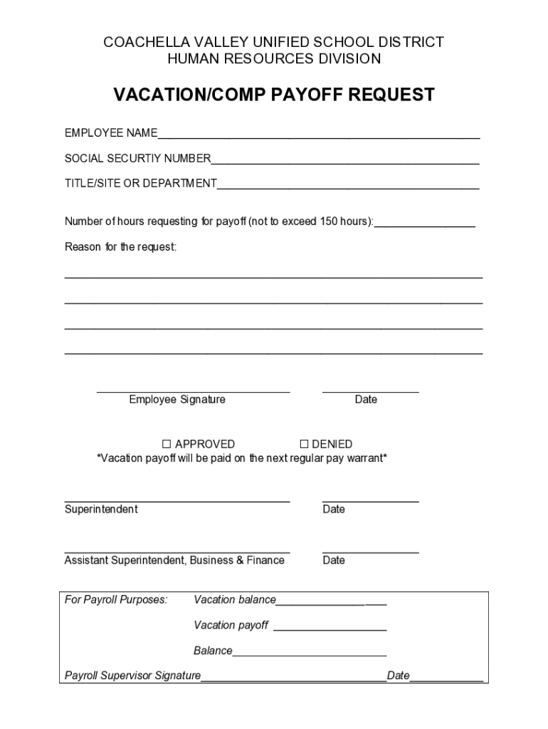 Fillable Online VACATION/COMP PAYOFF REQUEST Fax Email Print - pdfFiller