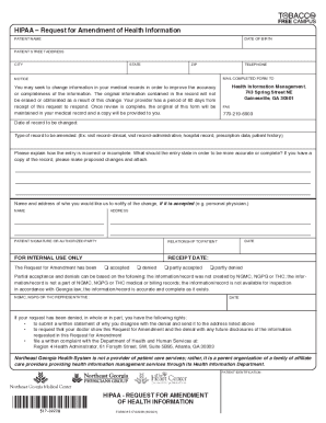 Fillable Online HIPAA Request for Amendment of Health Information Fax ...