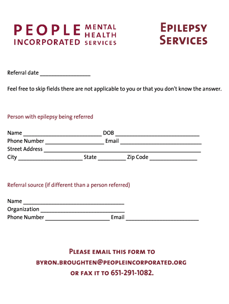 Fillable Online Epilepsy Services Referral Form Fax Email Print - pdfFiller