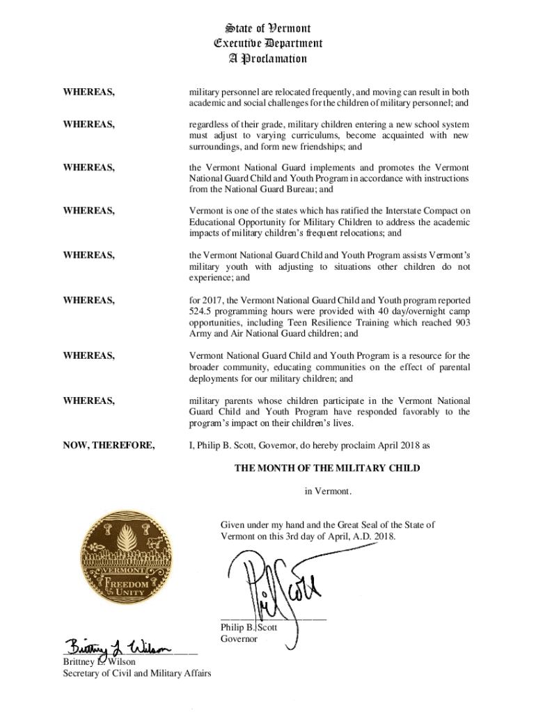 Fillable Online governor vermont 18-005 Selective Service Month Fax ...