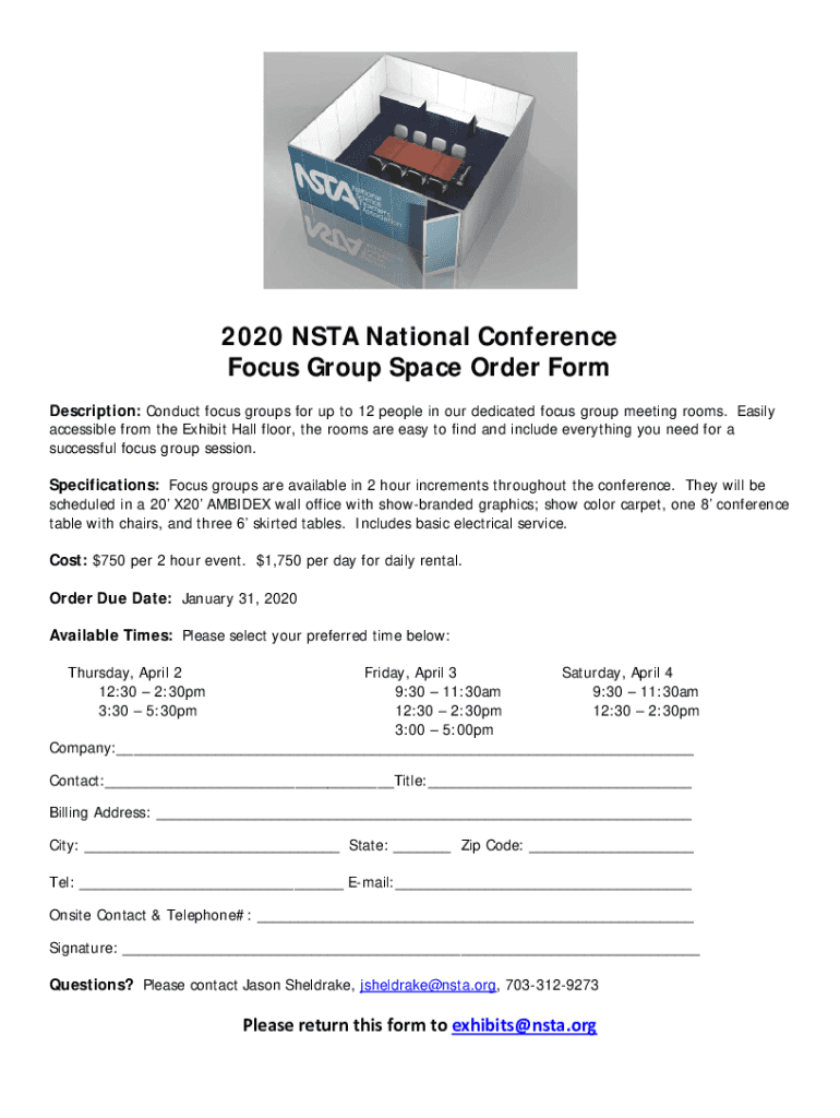 Fillable Online 2020 NSTA National Conference Focus Group Space Order ...