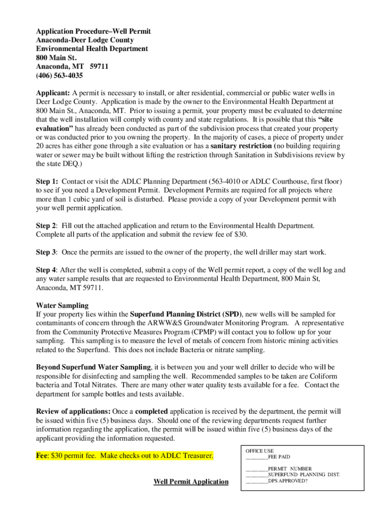 Fillable Online tri- county environmental health department - Anaconda ...