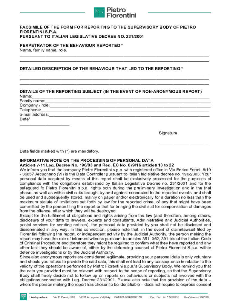 Fillable Online facsimile of the form for reporitng to the supervisory ...