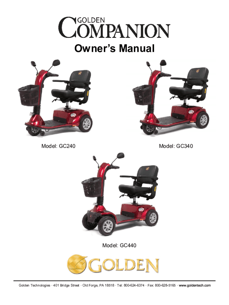 Fillable Online Golden Technologies Companion I GC240 Owner's Manual ...