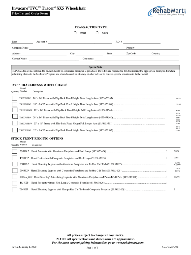 Fillable Online Invacare Tracer SX5 18" x 16" Frame with Flip-Back ...