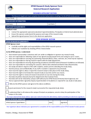 Fillable Online EPISD Research Study Sponsor Form External ... Fax ...