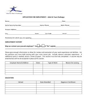 Fillable Online Adult Employment Application Form - STS Academy Fax ...
