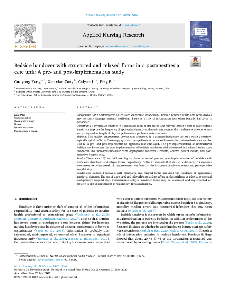 Fillable Online ss bjmu edu Bedside handover with structured and ...