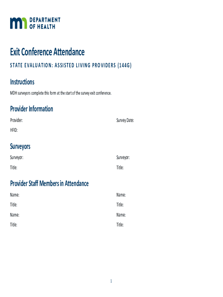 Fillable Online Exit Conference Attendance (State Evaluation 144G ...