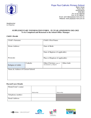 Fillable Online popepaul herts sch Pope Paul Catholic Primary School ...