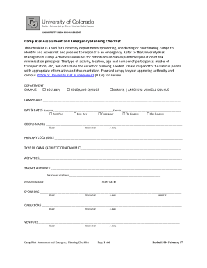 Fillable Online Camp Risk Assessment and Emergency Planning Checklist ...