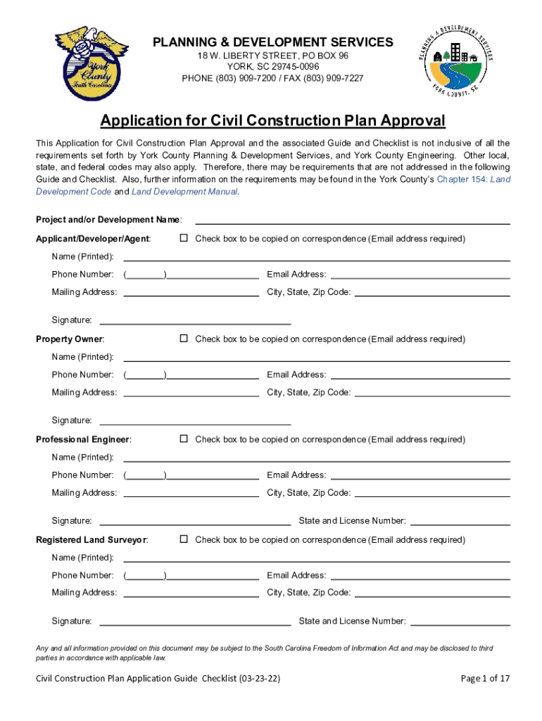 Fillable Online Application for Civil Construction Plan Approval Fax Email Print - pdfFiller