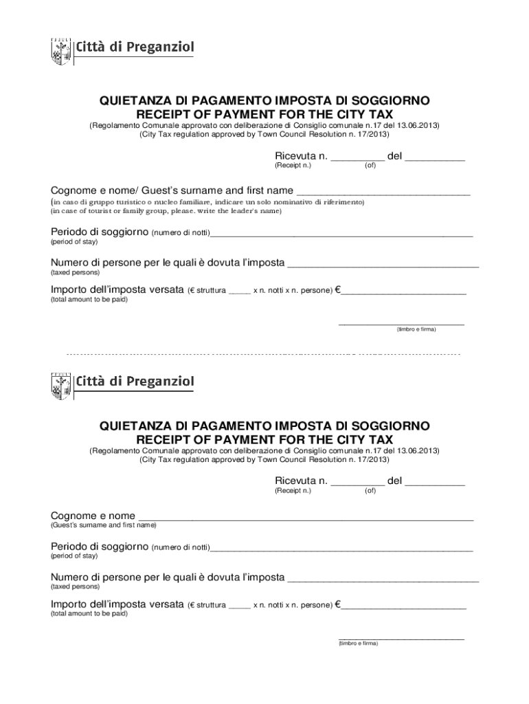 Compilabile Online QUIETANZA DI PAGAMENTO IMPOSTA DI SOGGIORNO Fax ...