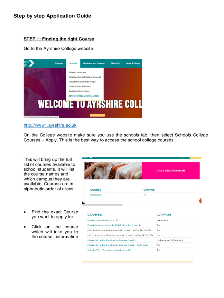Fillable Online www1 ayrshire ac Step by step Application Guide Fax ...