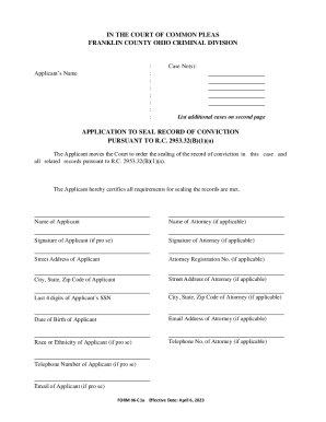 Fillable Online Application to Seal Record of Conviction - 2953.32 B 1 ...