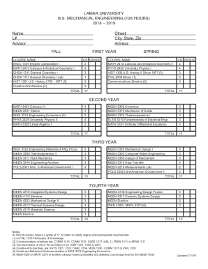 Fillable Online Mechanical Engineering Degree Plan (126 Hours) Fax Email Print - pdfFiller