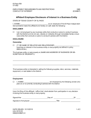 Fillable Online Affidavit Employee Disclosure of Interest in a Business ...
