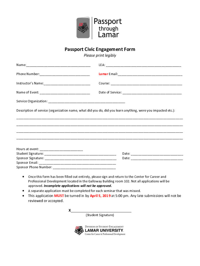 Fillable Online Passport Civic Engagement Form Fax Email Print - pdfFiller