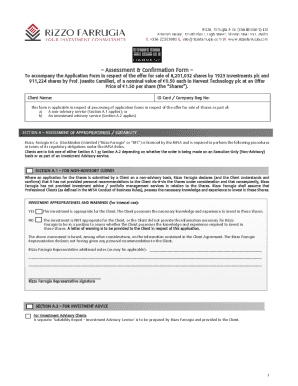 Fillable Online Harvest Technology plc - Assessment and Confirmation ...