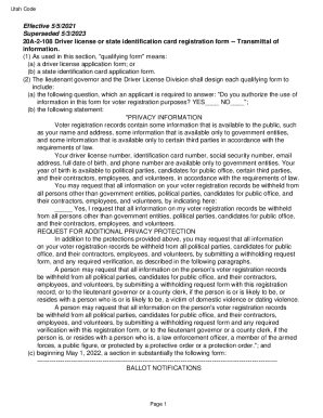 Fillable Online le utah 20A-2-108 Driver license or state ...