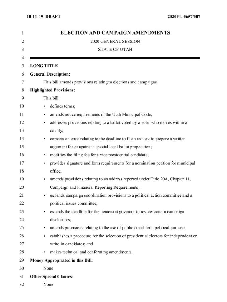 Fillable Online le utah ELECTION AND CAMPAIGN AMENDMENTS Fax Email Print - pdfFiller