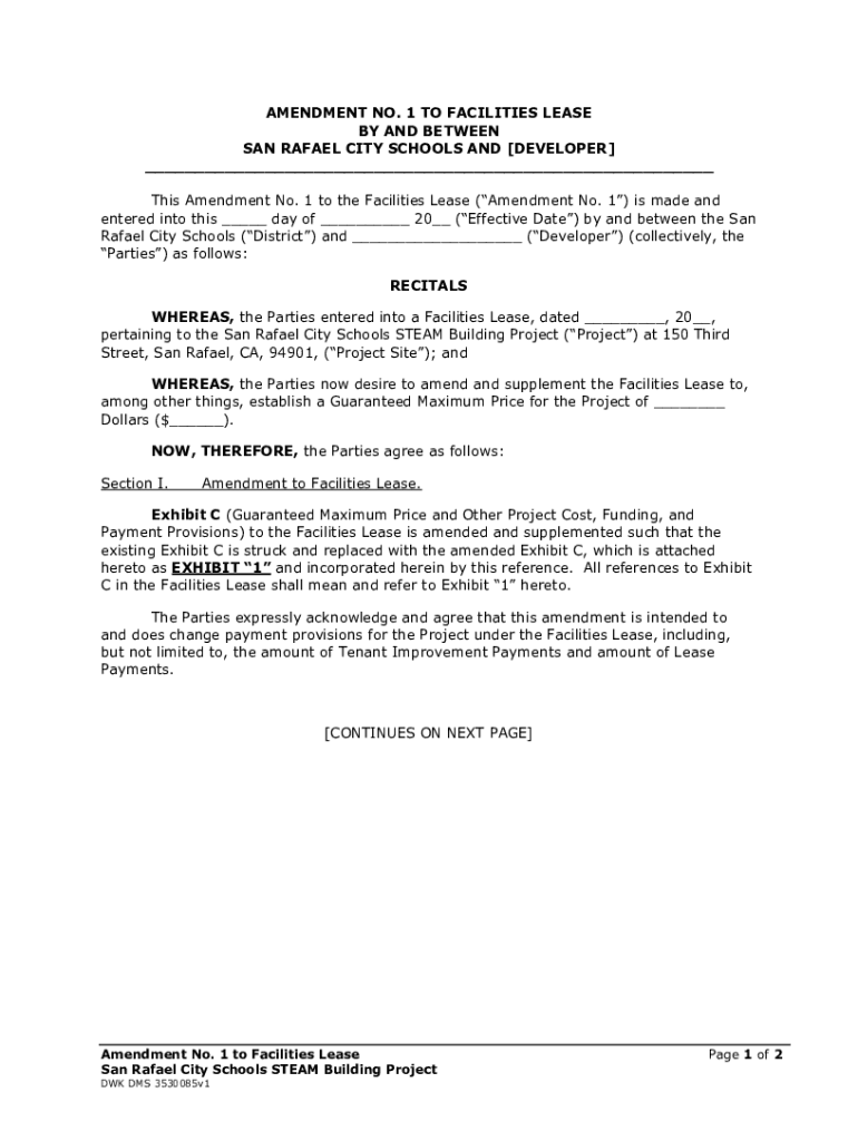 Fillable Online Amendment No. 1 to Facilities Lease Fax Email Print - pdfFiller