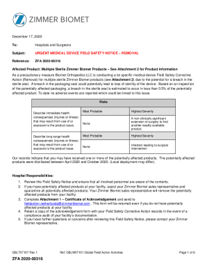 Fillable Online URGENT MEDICAL DEVICE FIELD SAFETY NOTICE - ... Fax ...