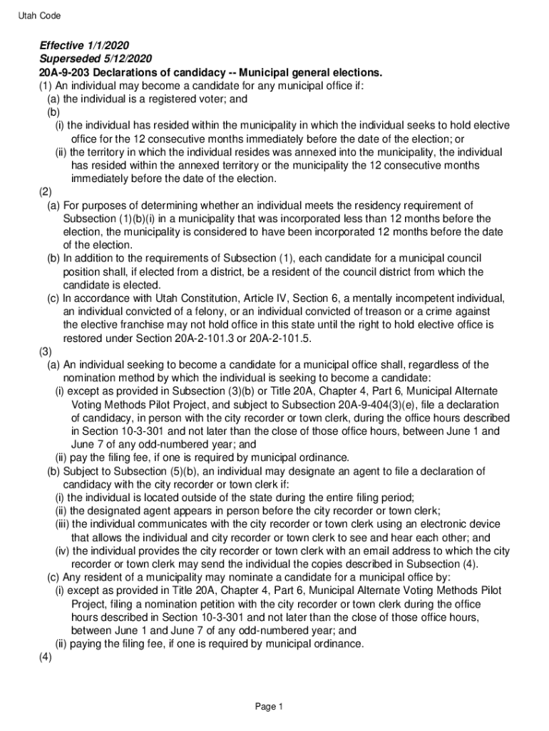 Fillable Online le utah Part 2 Candidate Qualifications and ...