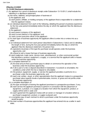 Fillable Online le utah Appendix A DISCLOSURE STATEMENT APPLICATION ...