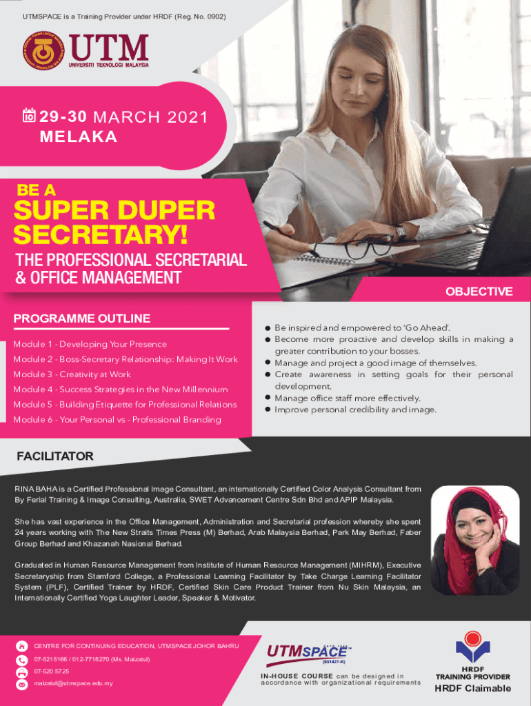 Fillable Online utmspace edu HUMAN RESOURCES DEVELOPMENT FUND (HRDF) Fax Email Print - pdfFiller