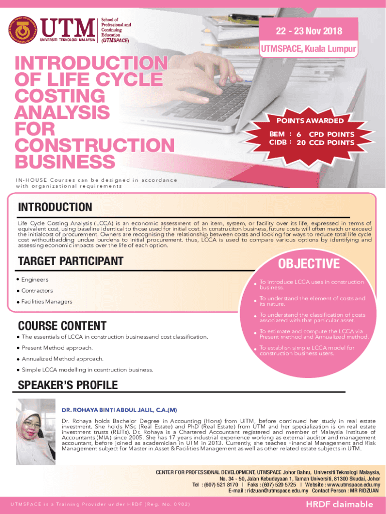 Fillable Online utmspace edu introduction of life cycle costing analysis for construction ...