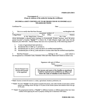 Fillable Online FORM GEN EWS FORM OBC NCL Fax Email Print - pdfFiller