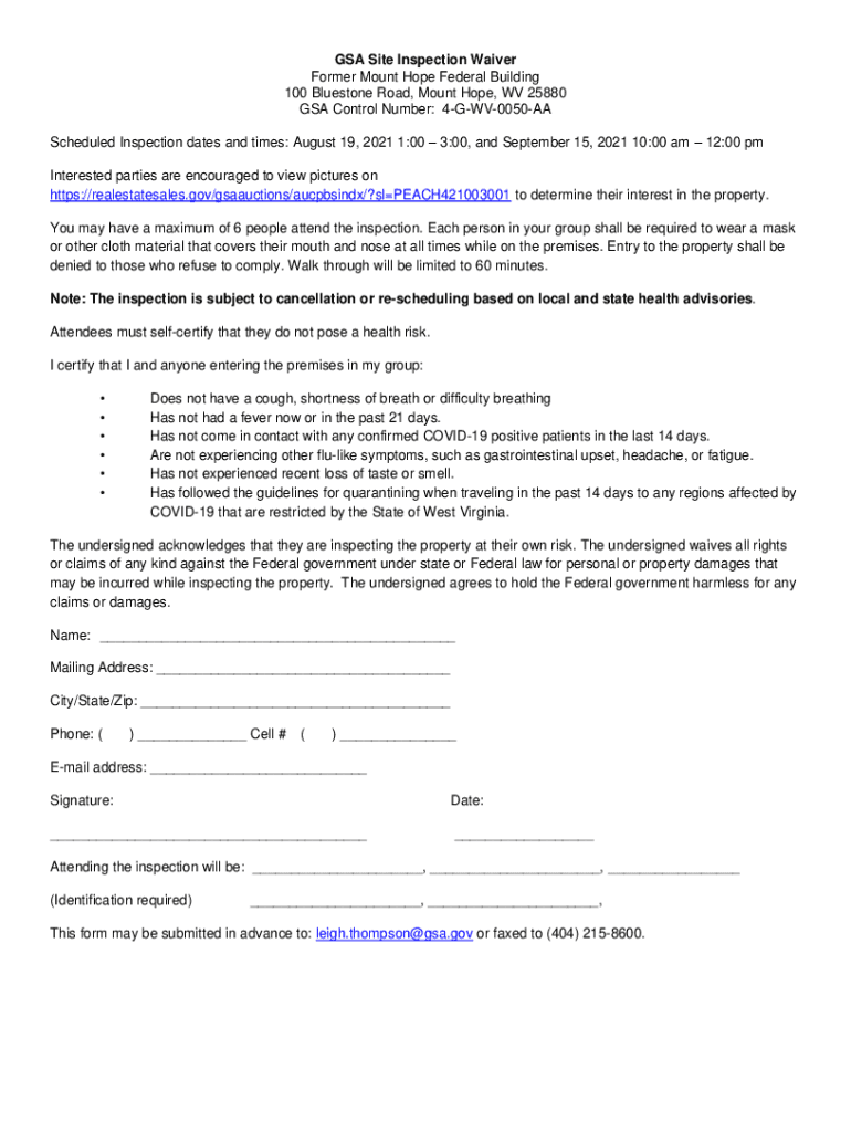 Fillable Online GSA Site Inspection Waiver Former Mount Hope Federal ...