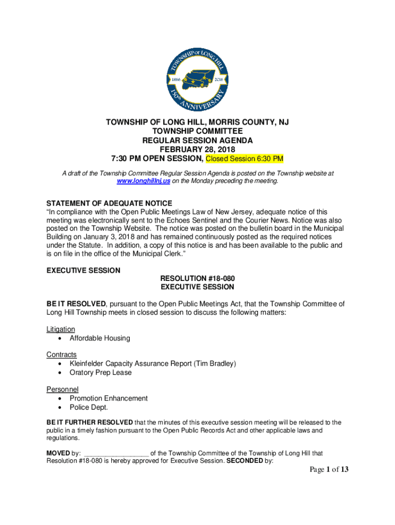 Fillable Online 7:30 PM OPEN SESSION, Closed Session 6:30 PM Fax Email ...