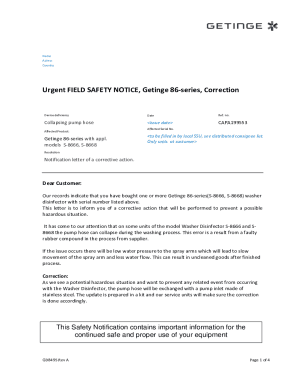 Fillable Online Getinge issues urgent field safety notice for 88-series ...