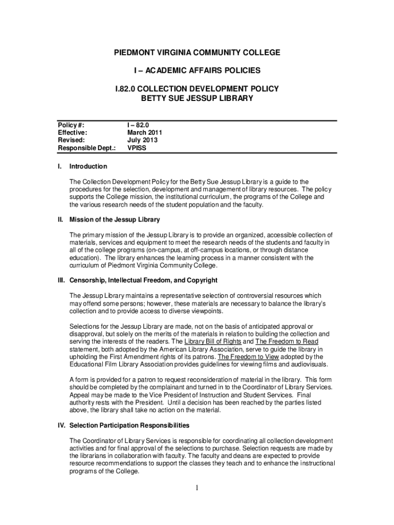 Fillable Online Collection Development Policy for Betty Sue Jessup ...